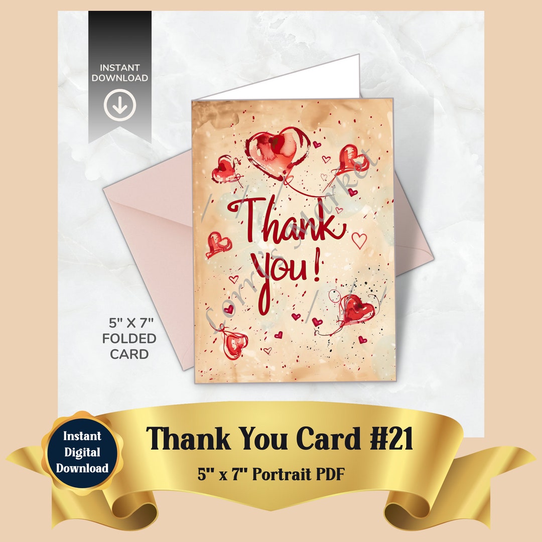 Printable Thank You Card Digital Download: Gratitude Greeting Card for ...