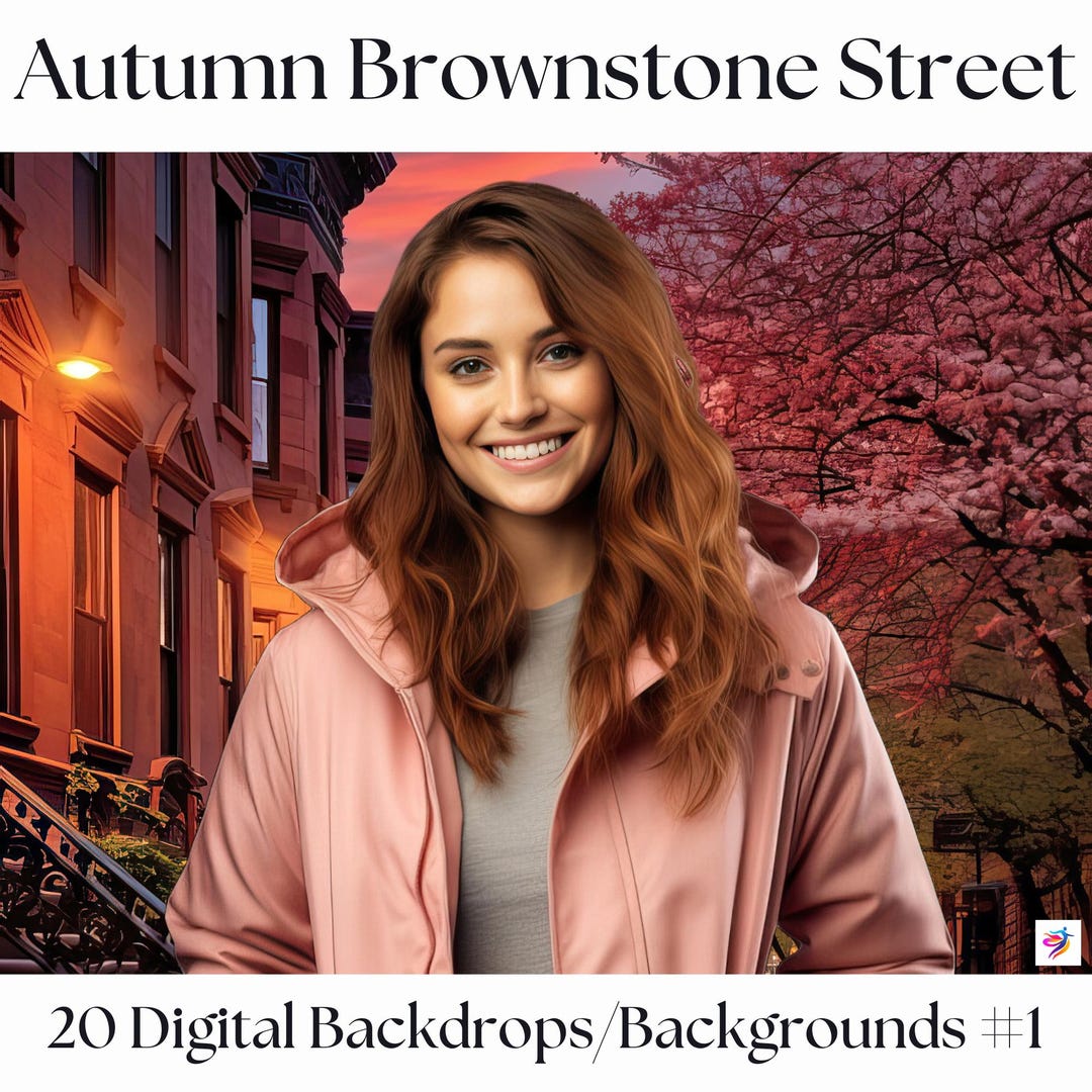 Vintage Brownstone Autumn Photo Vertical Backdrop Collection Digital ...