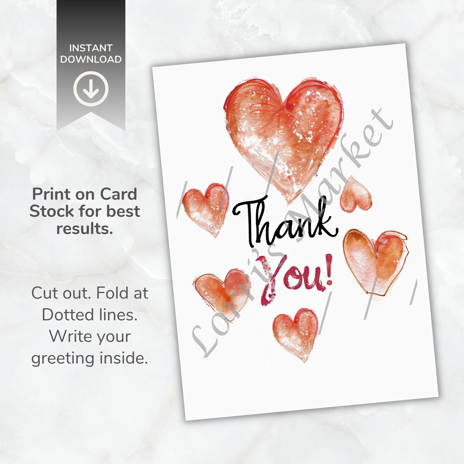 Printable Thank You Card Digital Download: Gratitude Greeting Card for ...