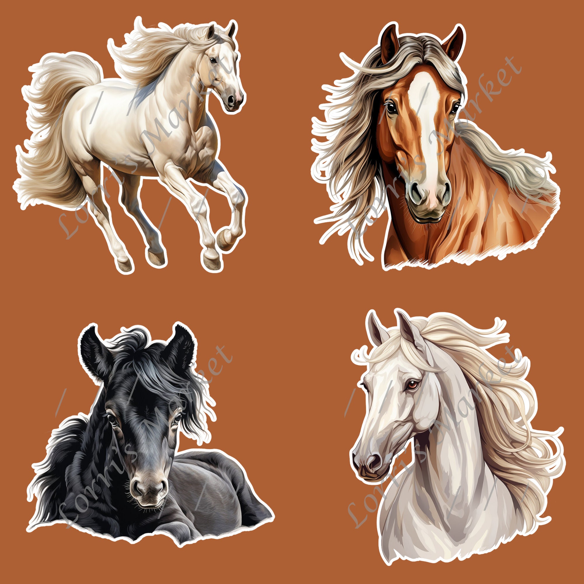 Horse Sticker Clipart Collection Digital Download: Majestic High-res ...