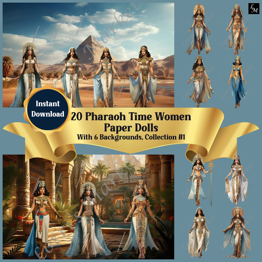 Pharaoh Times Egyptian Women Clip Art Paper Dolls Digital Download: 20 ...