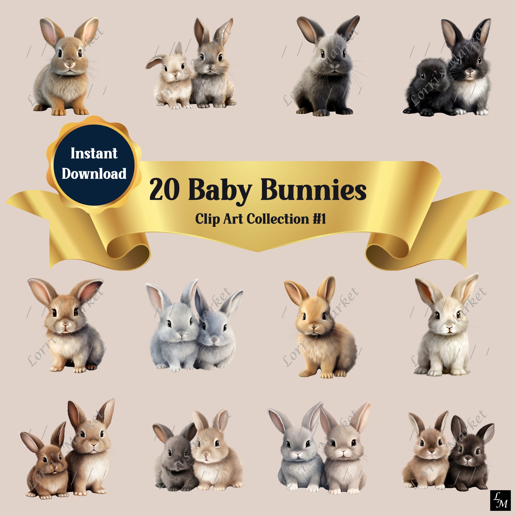 Adorable Baby Bunny Clip Art Collection Digital Download: High-res ...