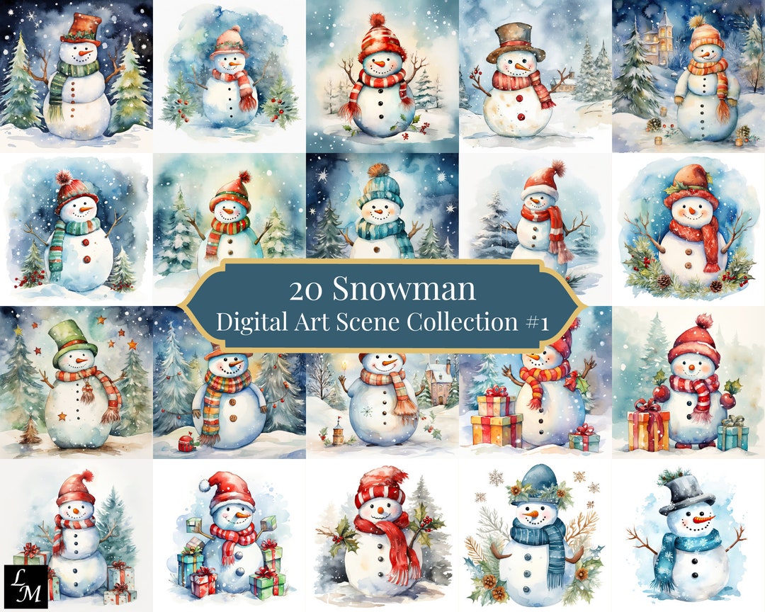 Nostalgic Snowmen Art Collection: 20 Digital Scenes for a Vintage White ...