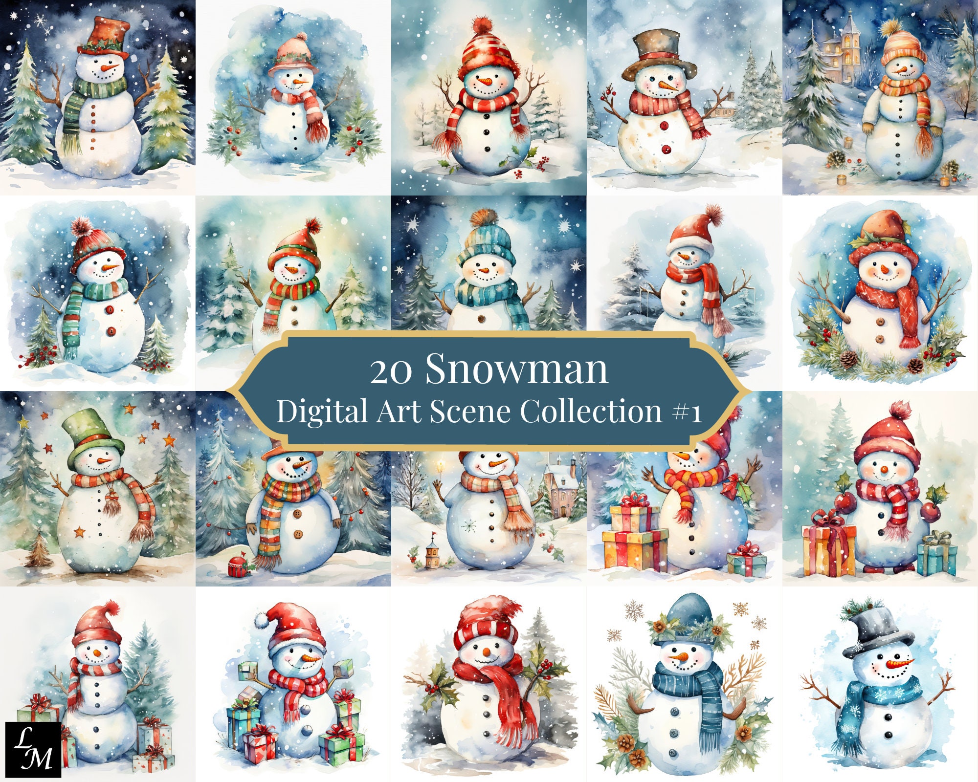 Vintage Snowmen Art Collection Digital Download: 20 Scenes for a ...