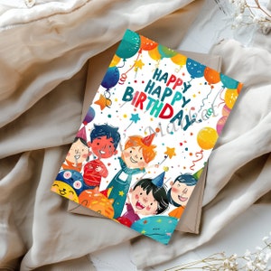 Printable Kids Birthday Card Digital Download: Festive Greeting Card ...