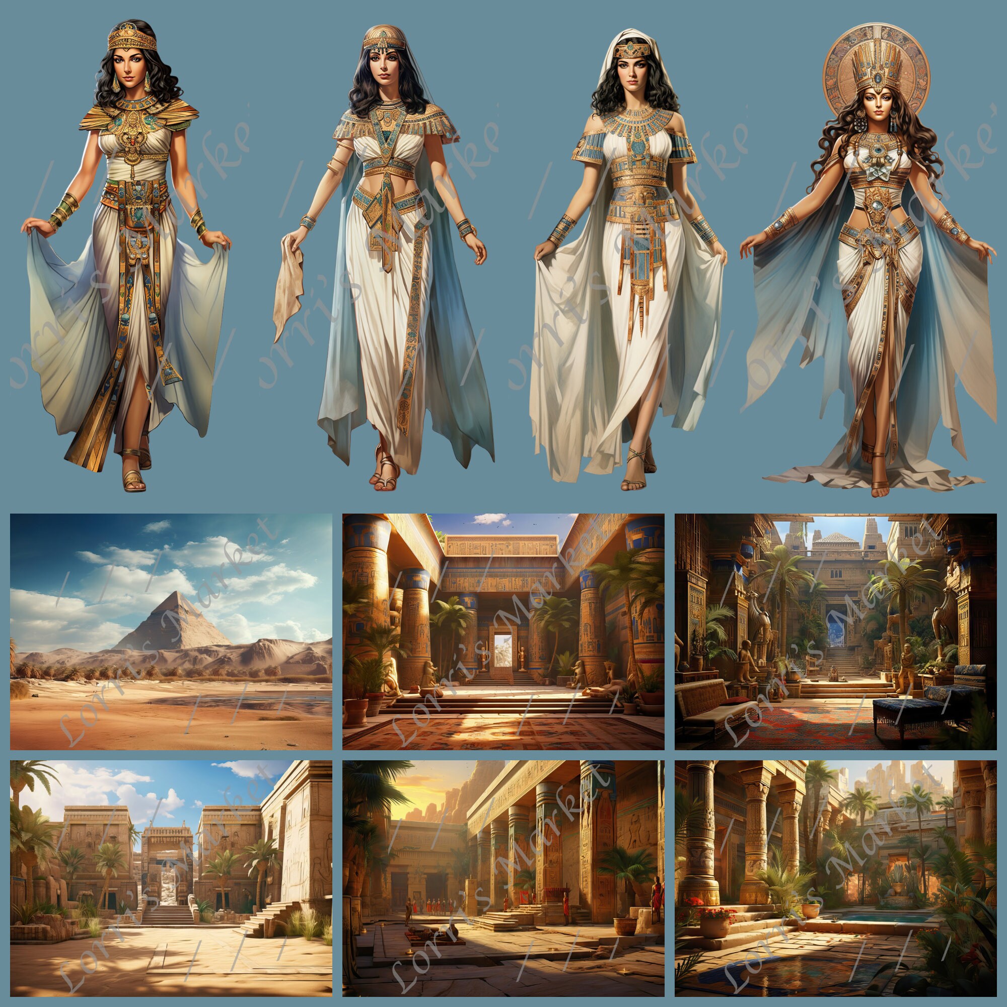 Pharaoh Times Egyptian Women Clip Art Paper Dolls Digital Download: 20 ...