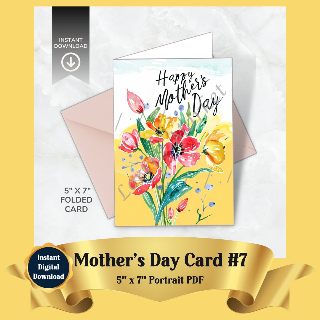 Printable Mother's Day Card Digital Download: Floral Greeting Card for ...