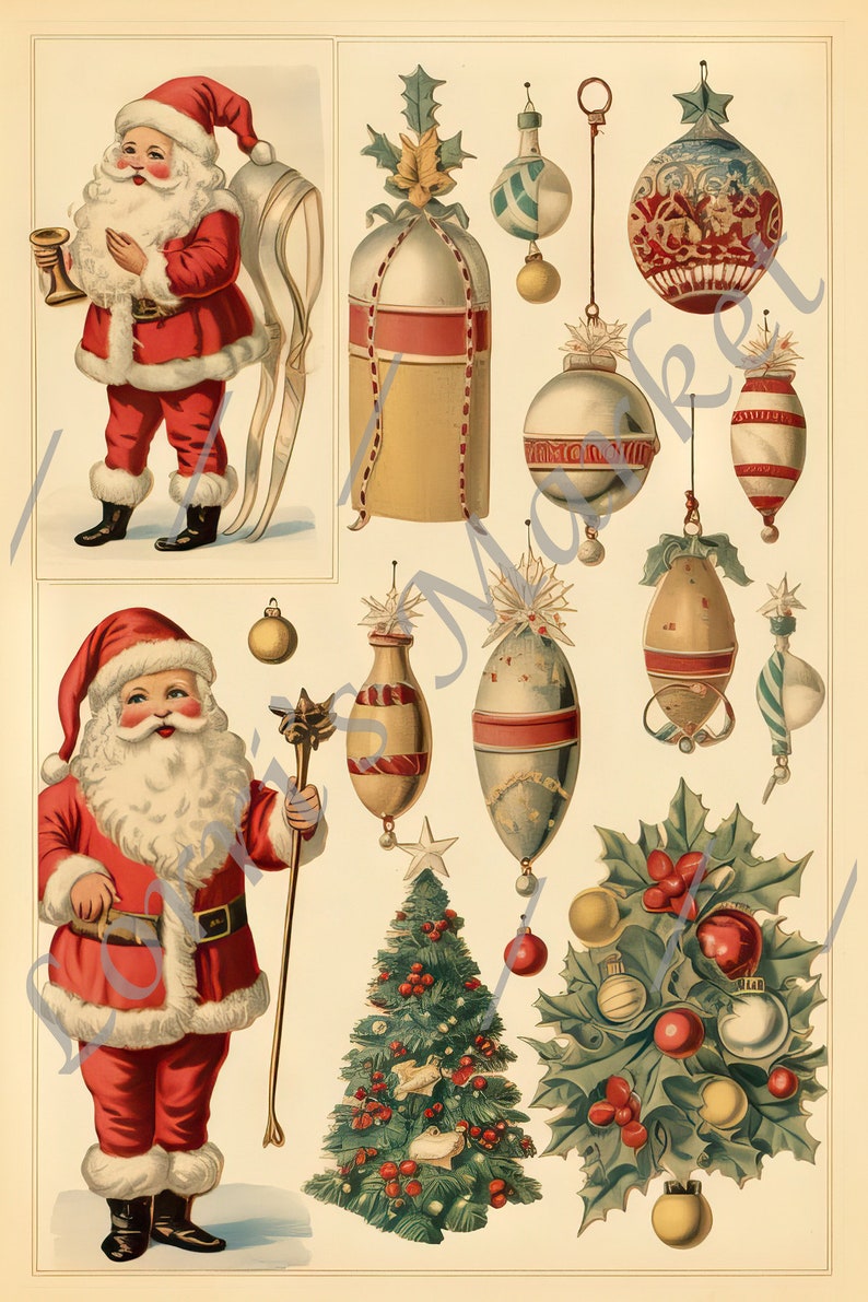Vintage Santa Junk Journal Pages Digital Download: 12 Classic Yuletide ...