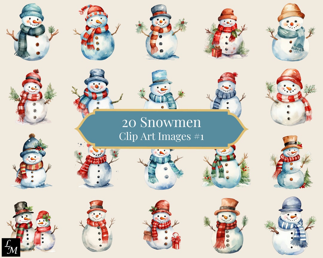 Christmas Snowmen Clipart Collection Digital Download: 20 Smiling Poses ...