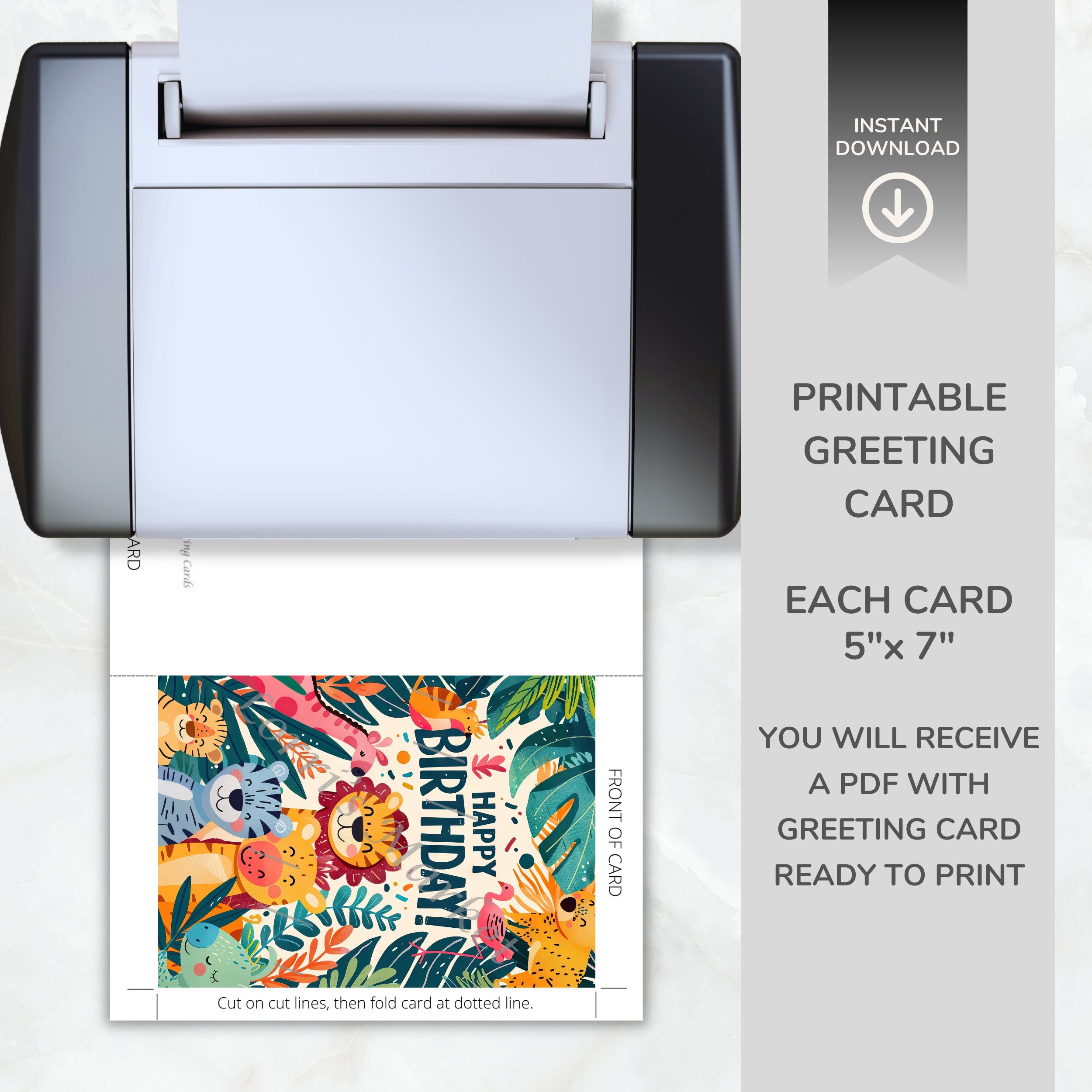 Printable Animals Birthday Card Digital Download: Festive Greeting Card ...