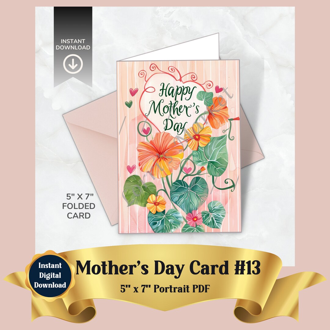 Printable Mother's Day Card Digital Download: Floral Greeting Card for ...
