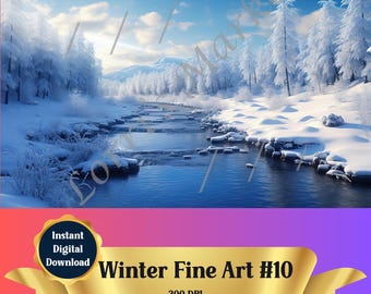 Tranquil Snowy River Scene – Winter Landscape Digital Art – Peaceful ...