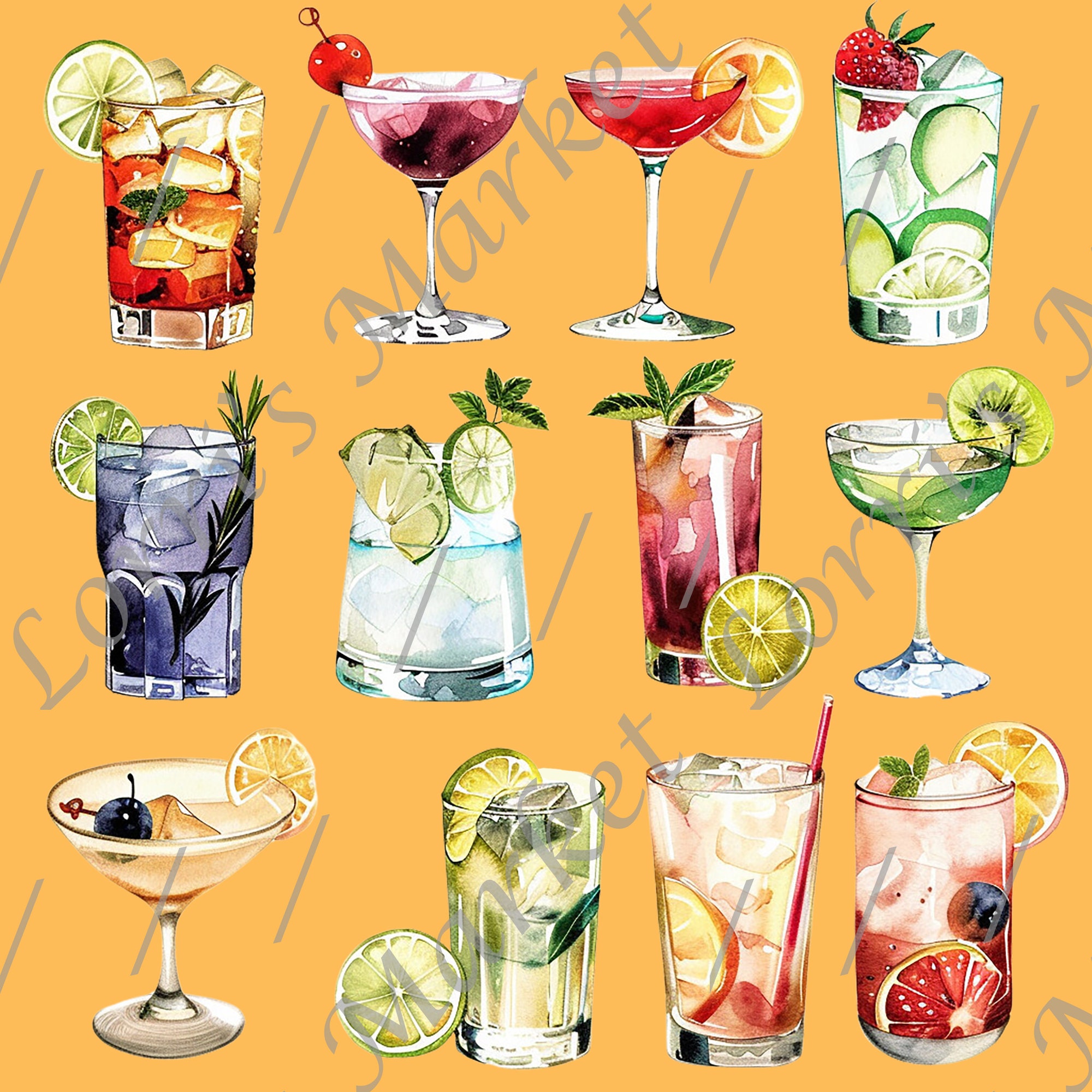 Cocktail Clipart Collection Digital Download: High-resolution Art ...