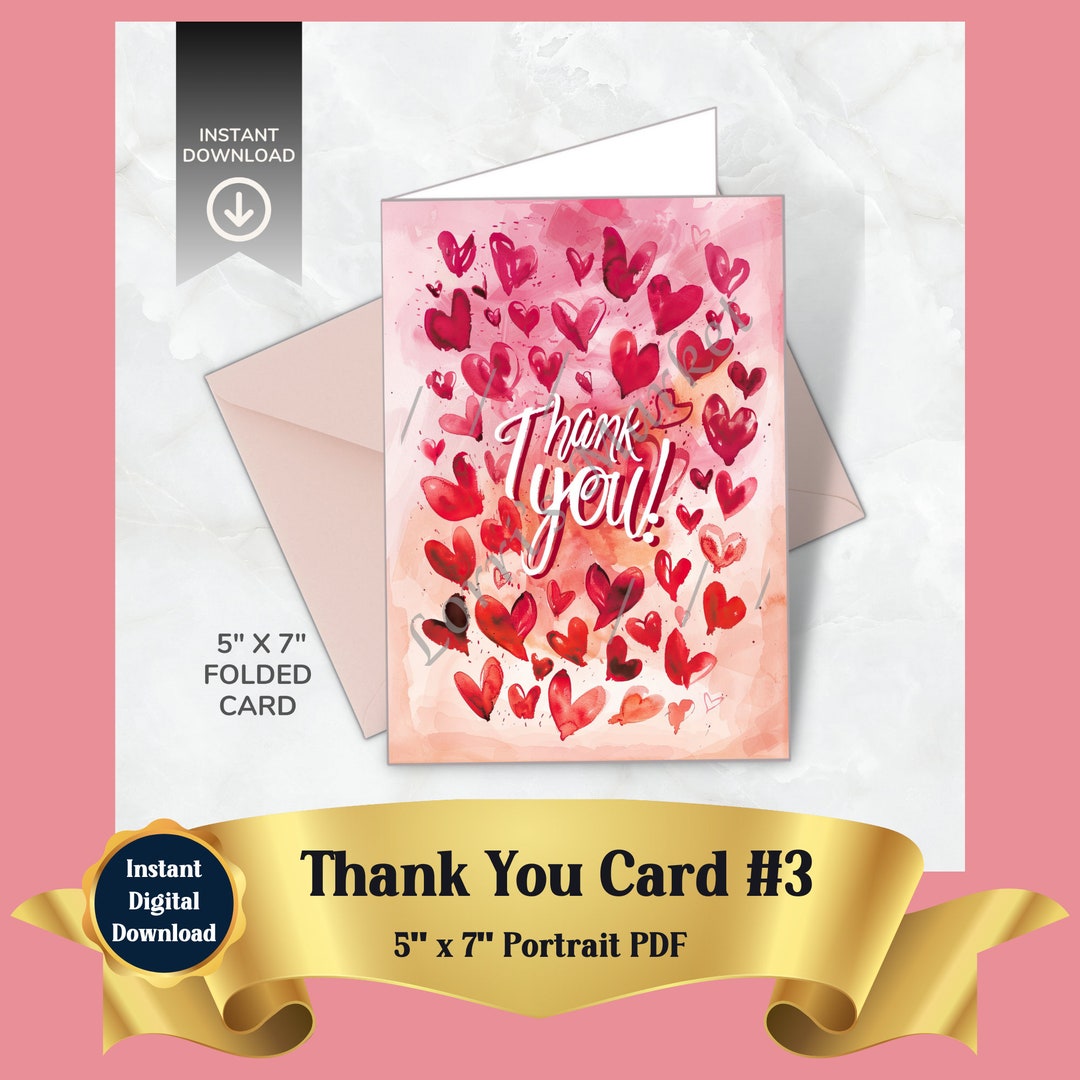 Printable Thank You Card Digital Download: Gratitude Greeting Card for ...