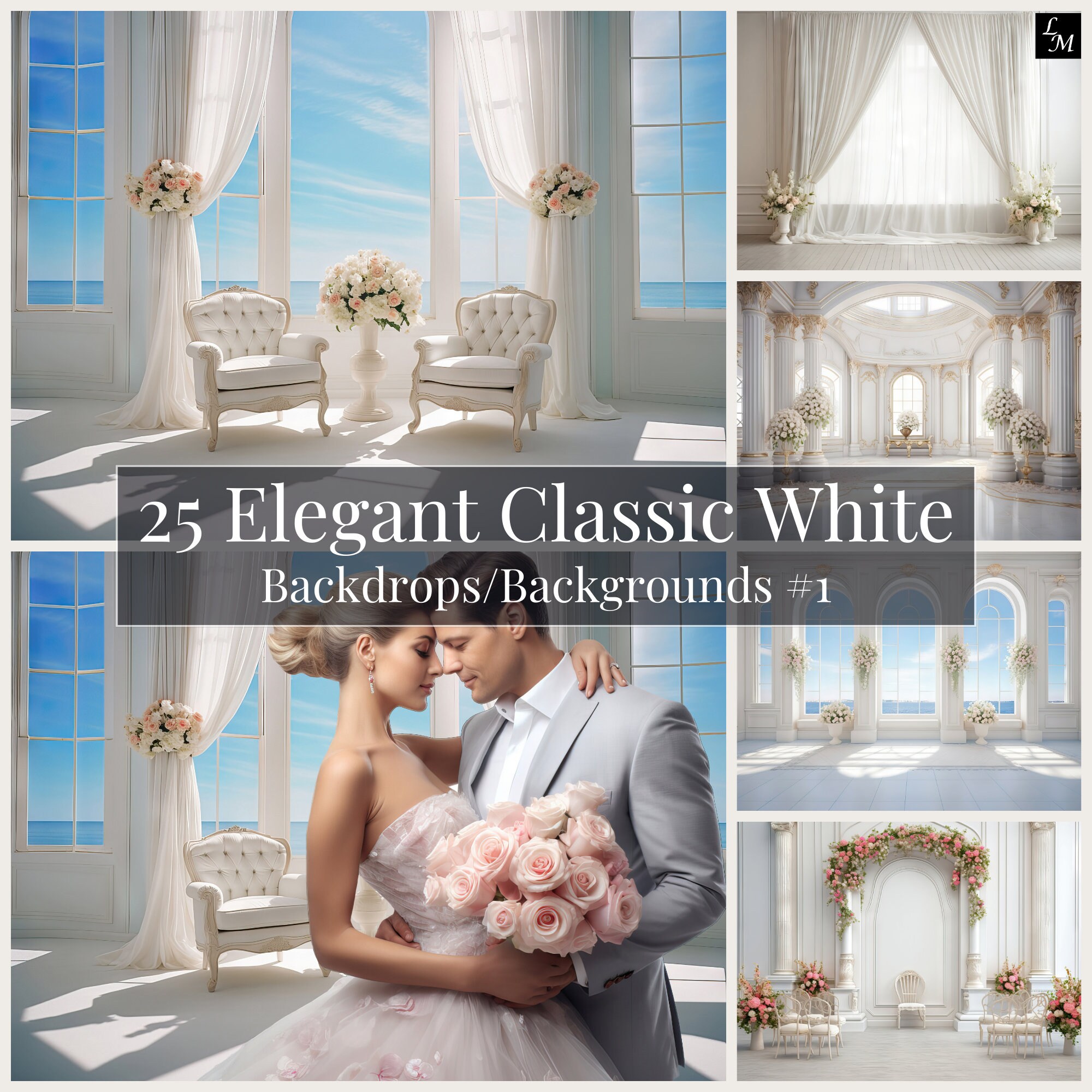 Elegant White Horizontal Backdrops, Weddings Collection Digital ...