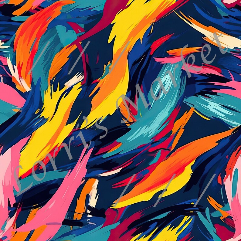 Vibrant Brush Strokes Seamless Patterns Digital Download: High ...