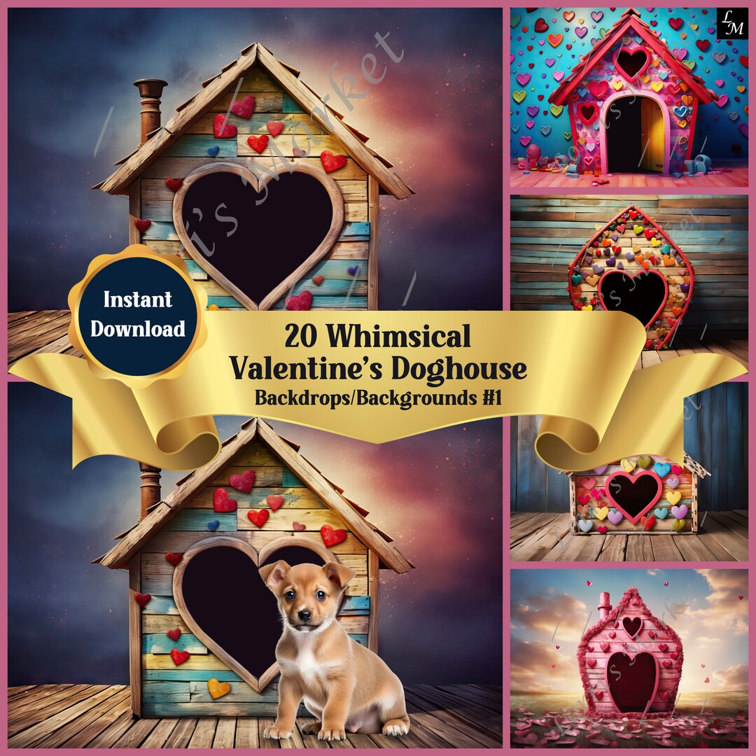 Valentine's Doghouse Horizontal Backdrops Collection Digital Download ...