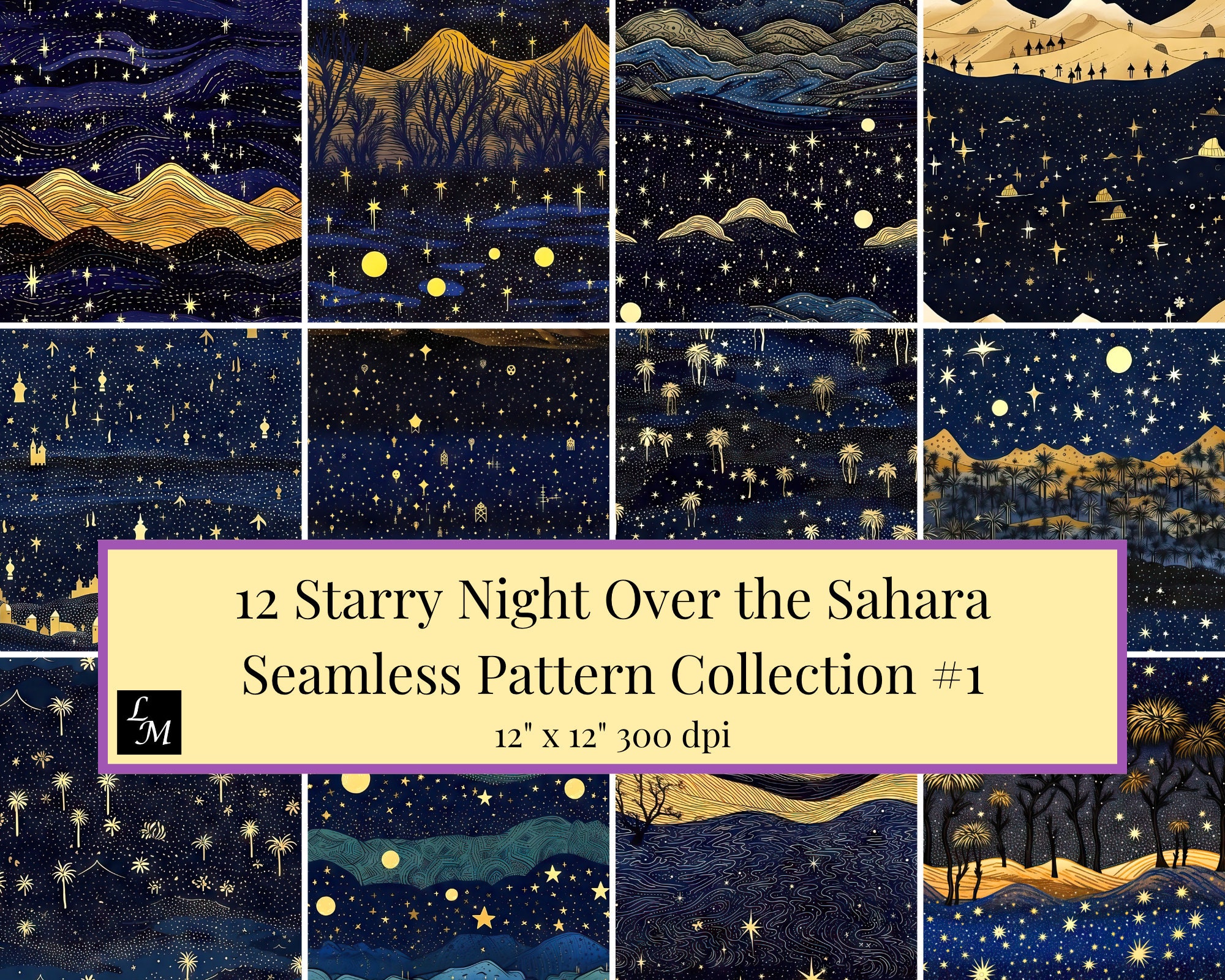 Sahara Night Sky Seamless Patterns Digital Download: High Resolution ...
