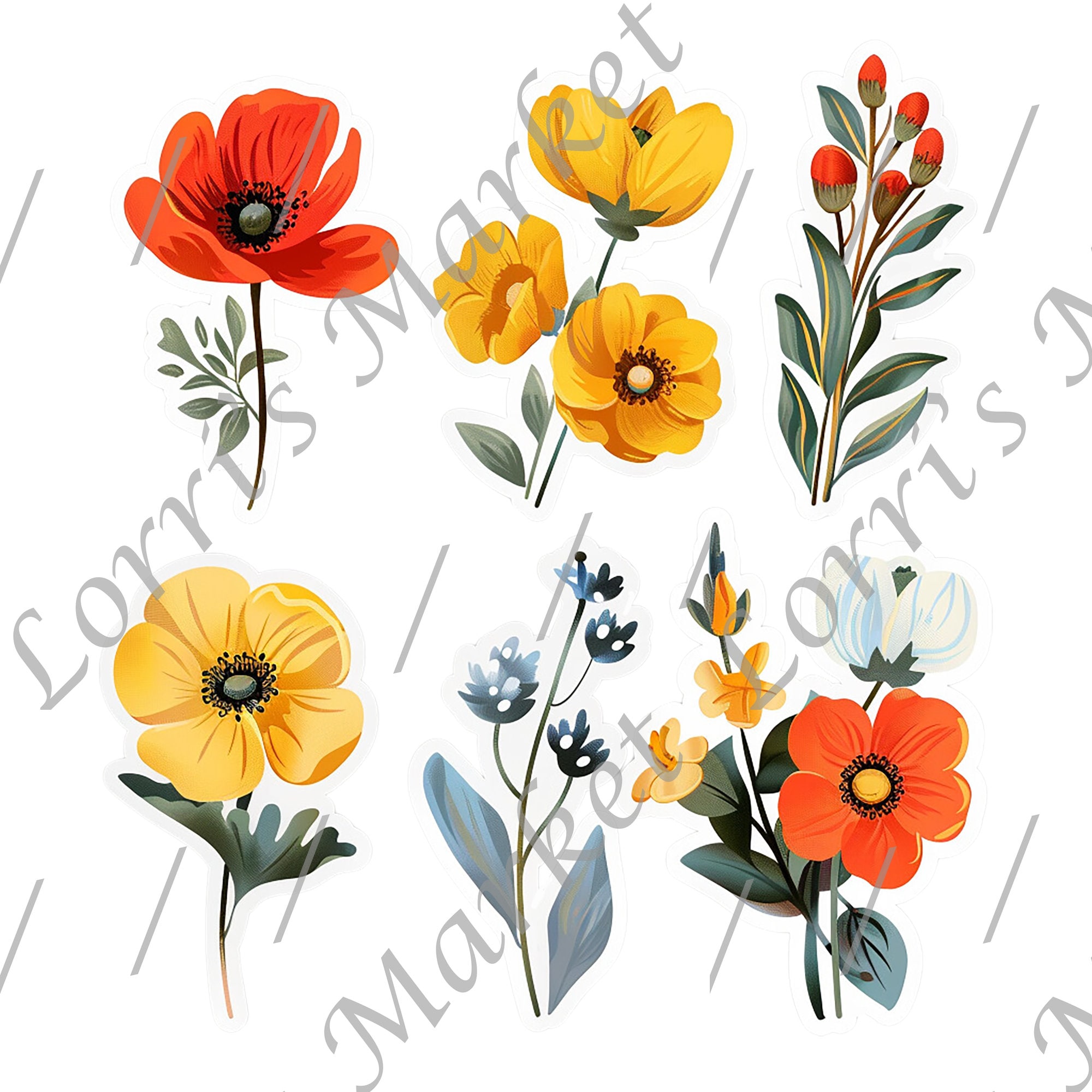 Flower Clipart for Stickers and Crafts Digital Download: 24 Printable ...