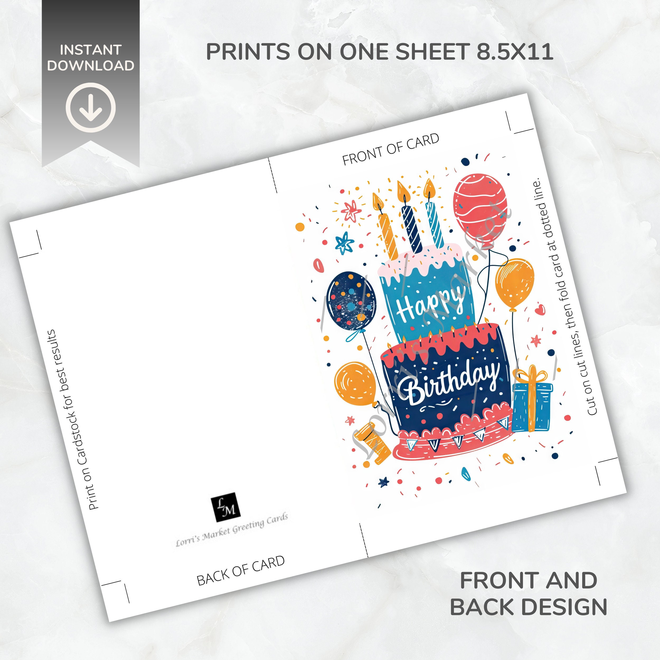 Printable Birthday Card Digital Download: Festive Greeting Card for All ...