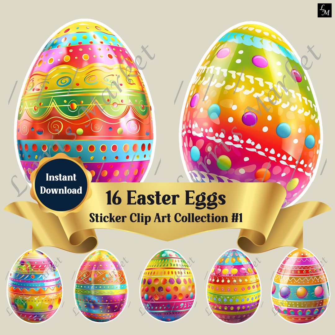 Easter Egg Sticker Clipart & Decals: Vibrant Spring Designs for ...