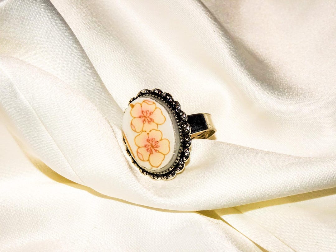 Antique Allure Pink Cherry Blossom Adjustable Ring - Etsy
