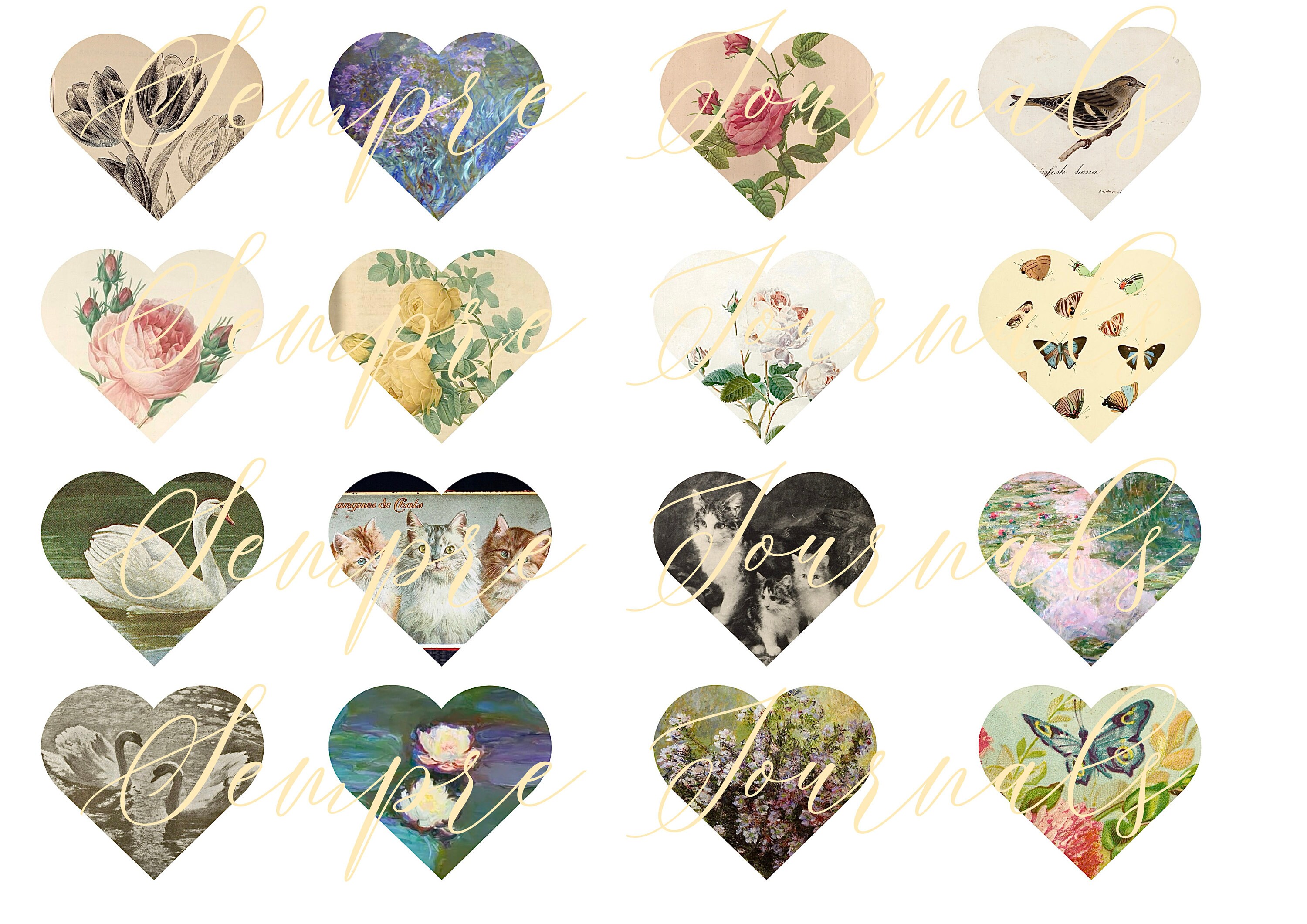 Vintage Hearts Digital Printable for Collaging and Journaling - Etsy