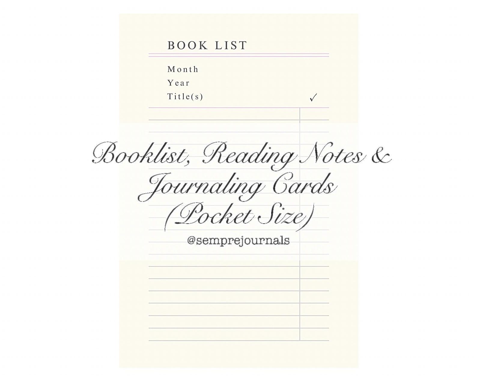 Book List, Reading Notes, Journaling Cards (pocket Size) Digital ...
