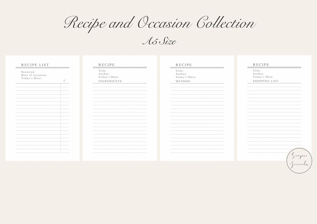 Recipe and Occasion Collection, List Your Recipes, Ingredients, Methods ...