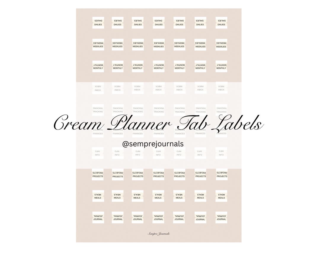 Tab Labels for Planners and Journals, Cream Tabs, Digital Printable - Etsy