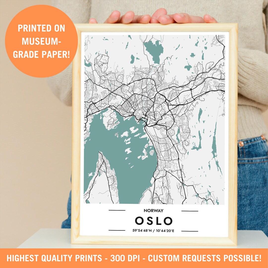 Oslo City Map Print, Minimalistic Poster, Norwegian Travel Art Wall ...