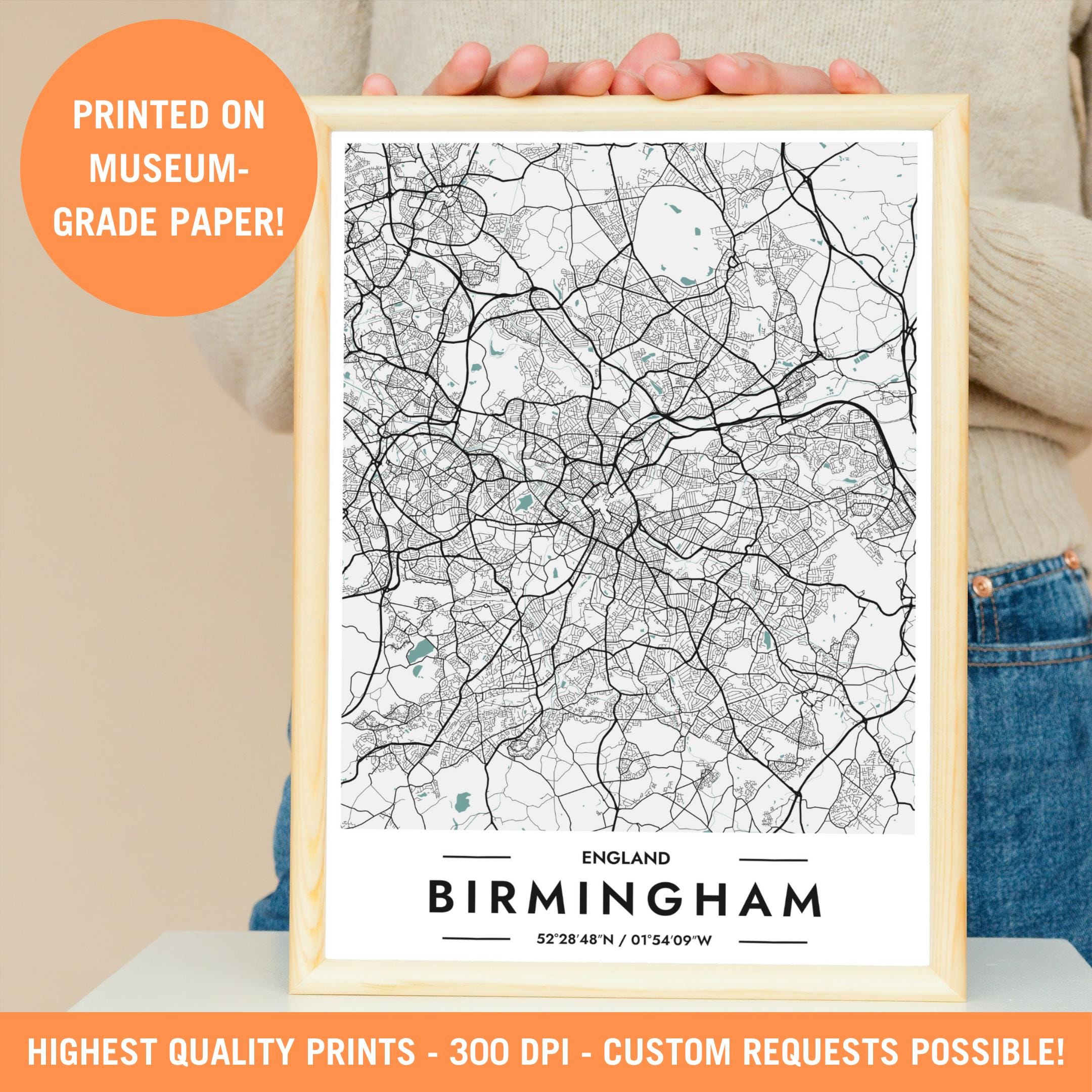 Birmingham Poster, Minimalistic City Map Prints, Wall Art Print ...