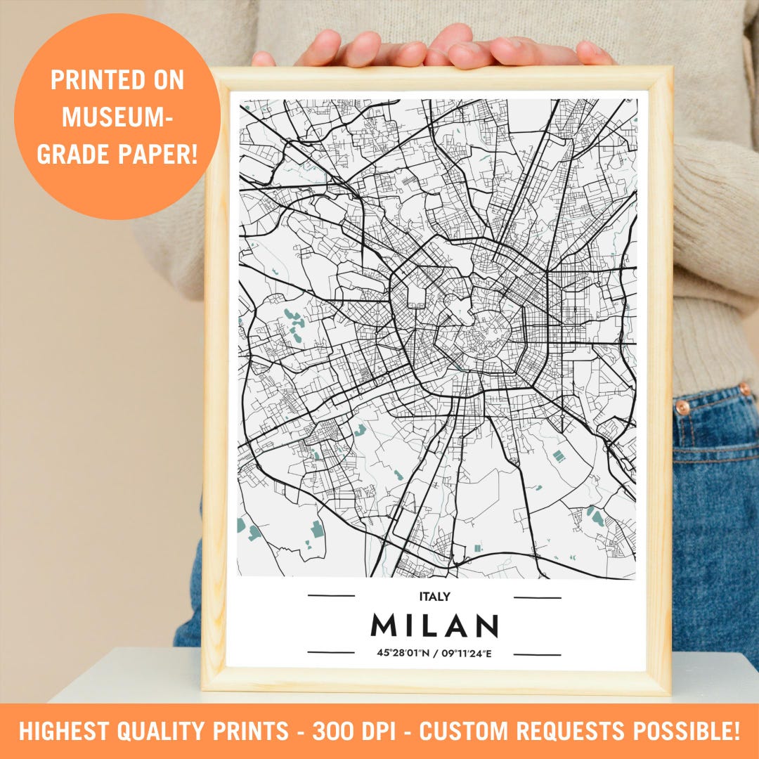Milan City Map Print, Minimalistic Poster, Italian Travel Art, Wall ...