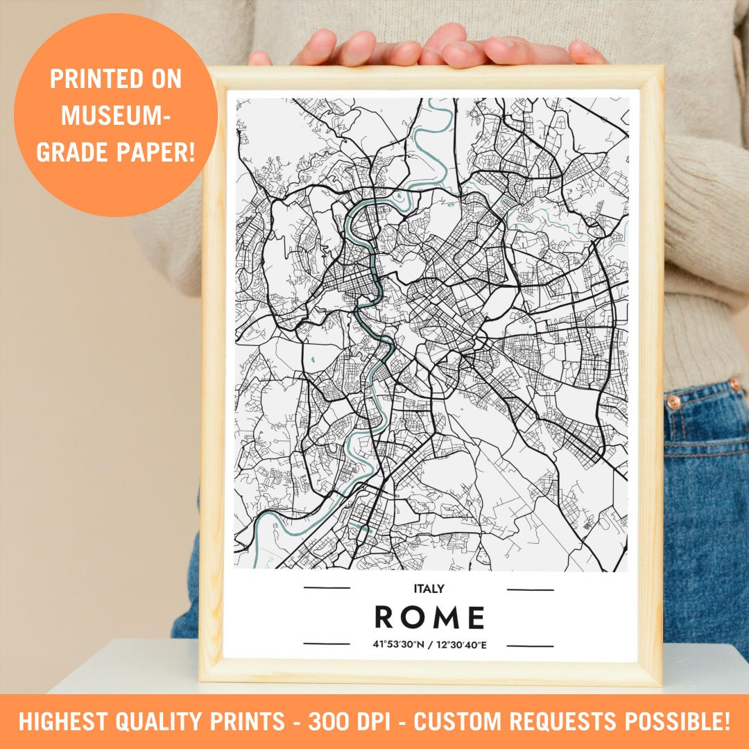 Rome City Map Print, Minimalistic Poster, Italian Travel Art, Wall ...