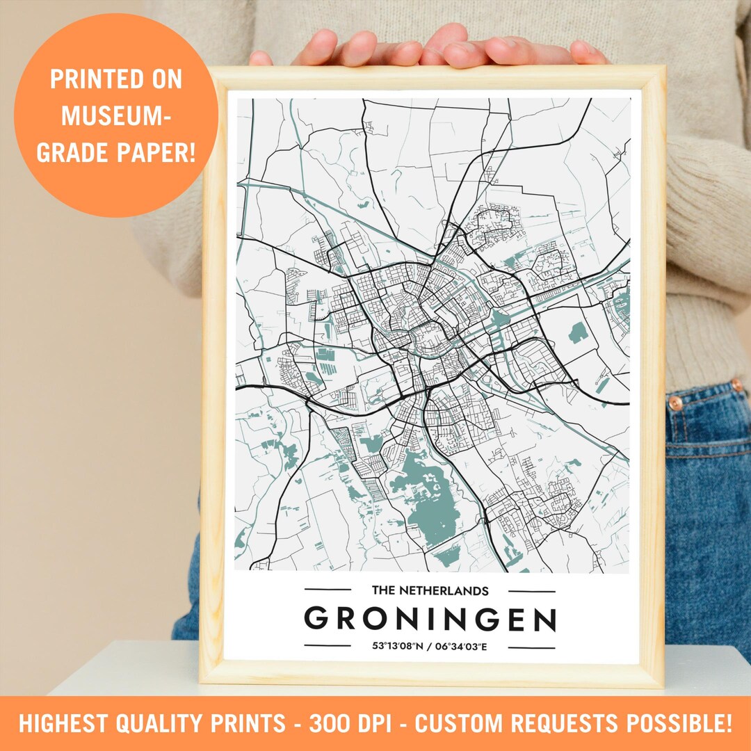 Groningen Poster, Minimalistic City Map Print, Netherlands Wall Art ...