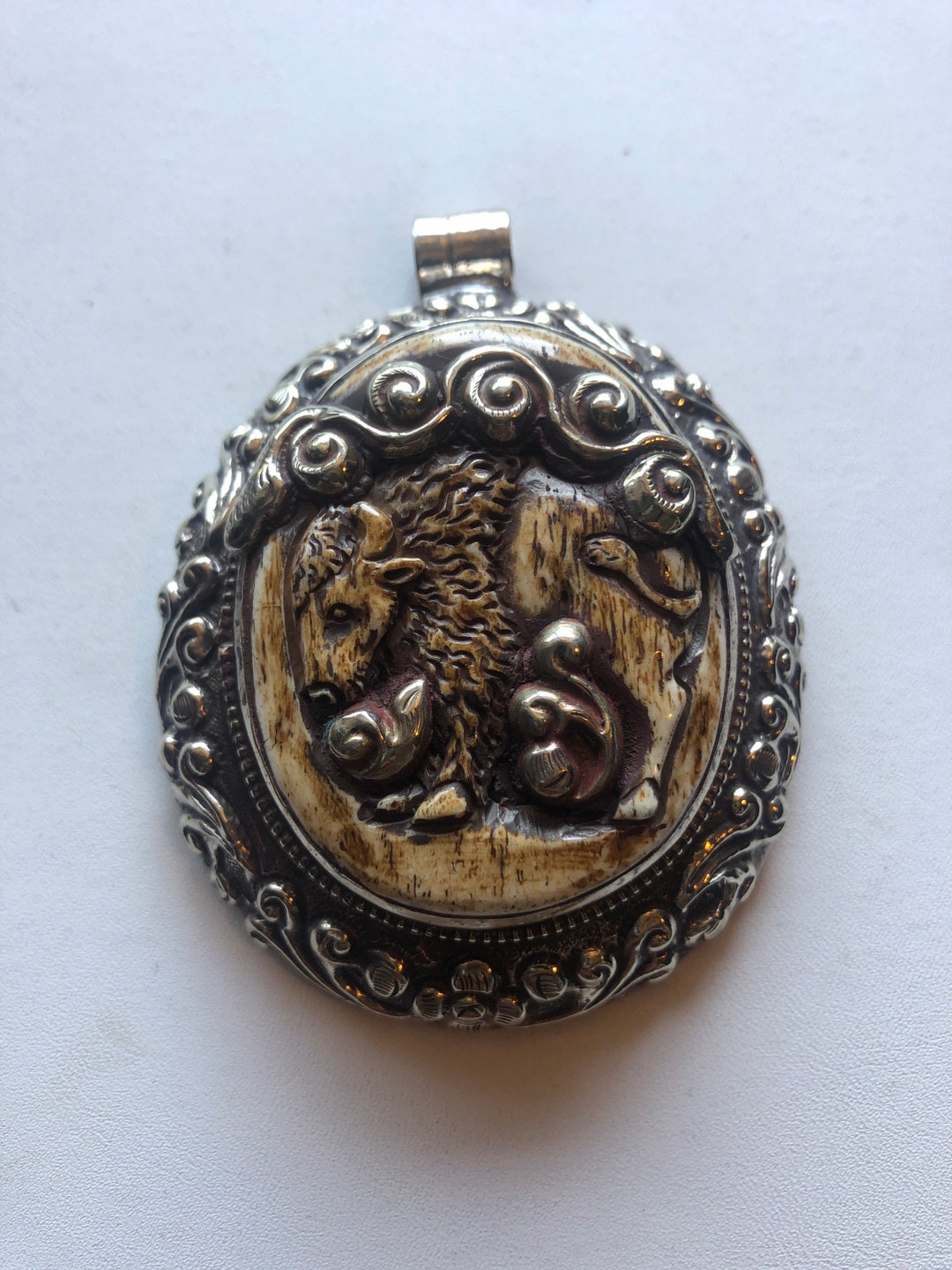 Hand Carved Bone With Buffalo,nepali Jewelry,himalayan,ethnic,nepali ...