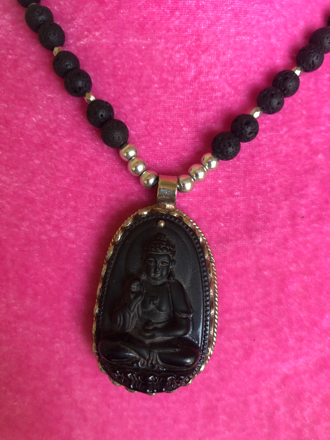 Hand Carved Obsidian and Carved Green Tara.pendent.nepalese ,tibetan ...