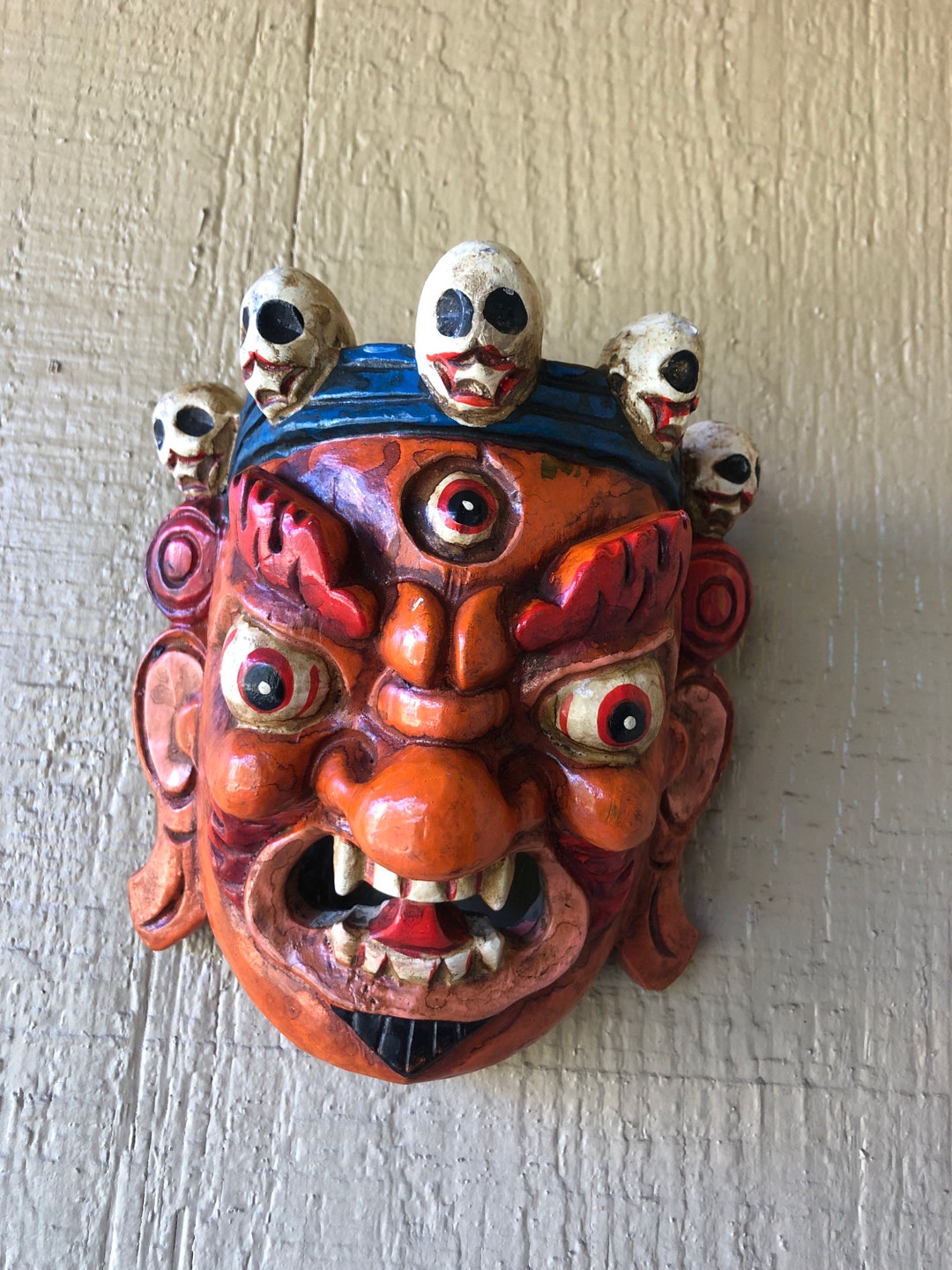 Bharab/mahakala Wooden Mask Wooden Face Mask Nepali Mask Tibetan Mask ...