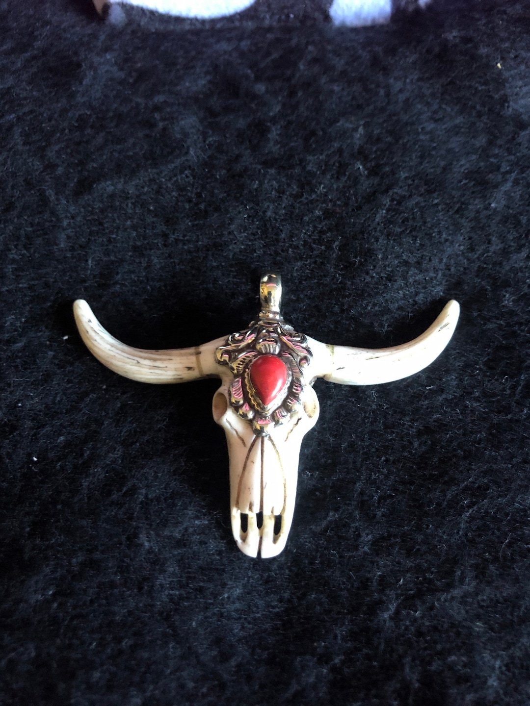 Longhorn Pendant Bone Carved Longhorn , Pendant Nepali Necklace Tibetan ...