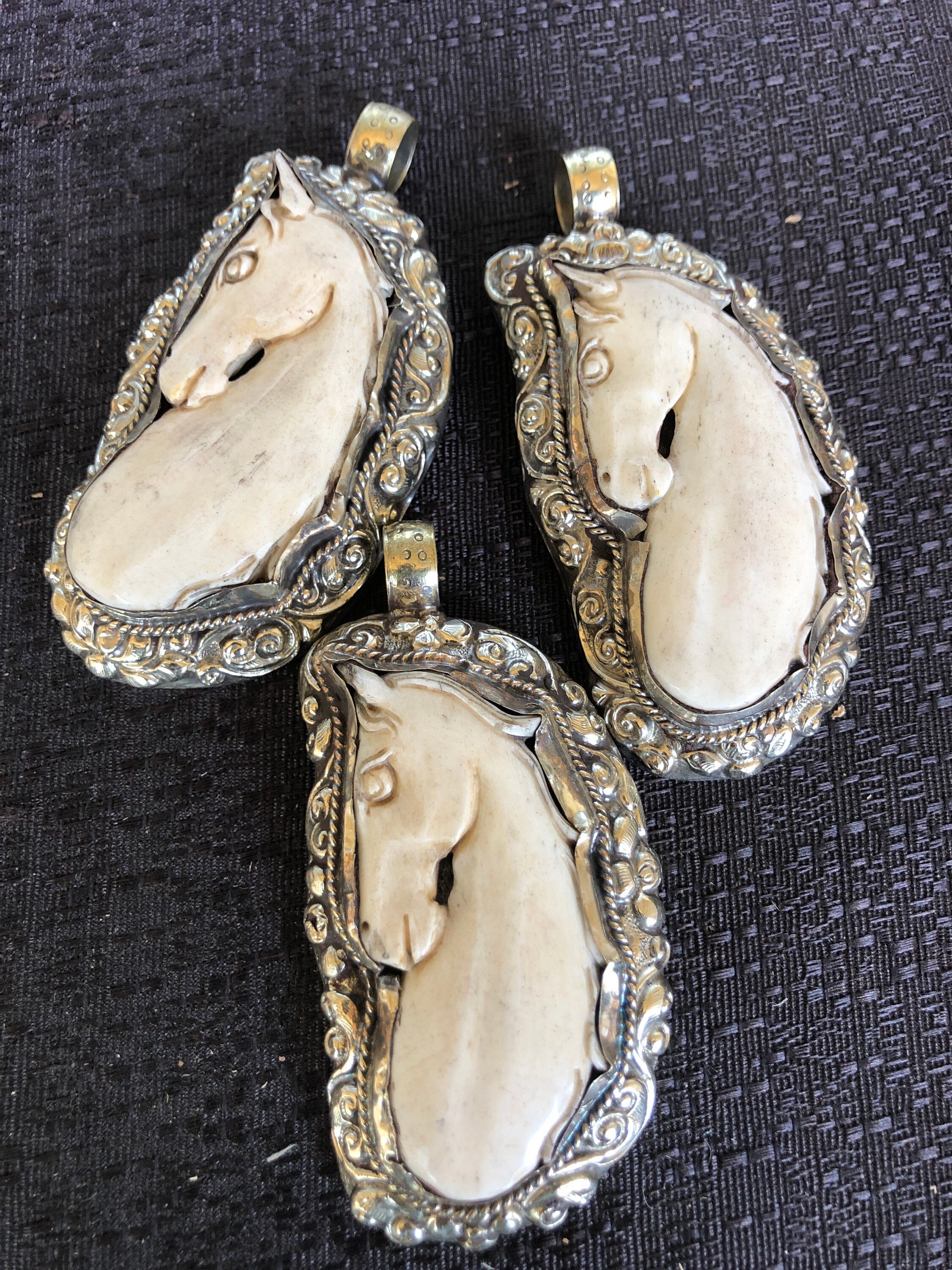 Hand Carved Bone Buffalo with Tibetan silver pendentHorse | Etsy