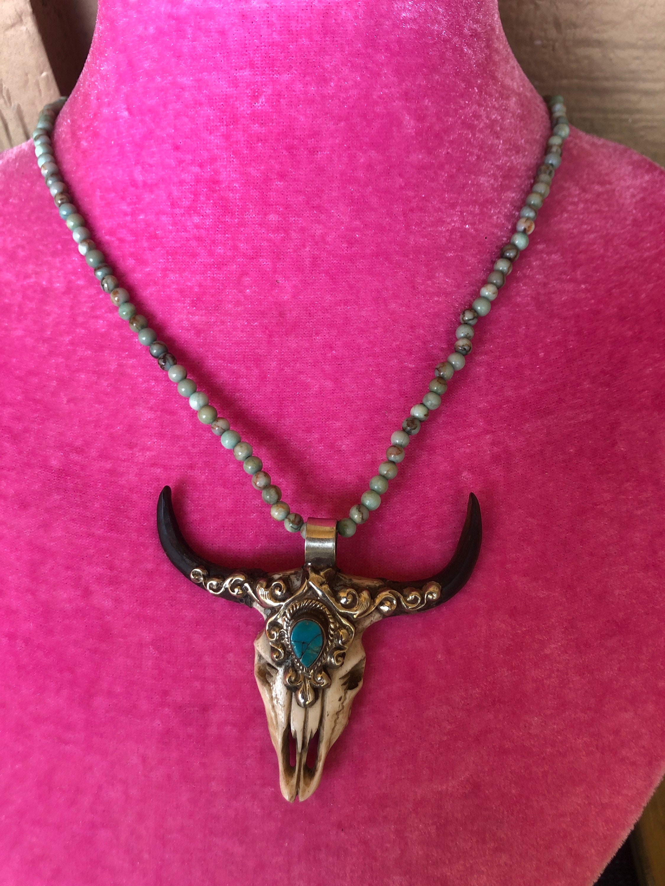 Longhorn Pendant Necklace,jasper Pendant Necklace,coral Pendant ...