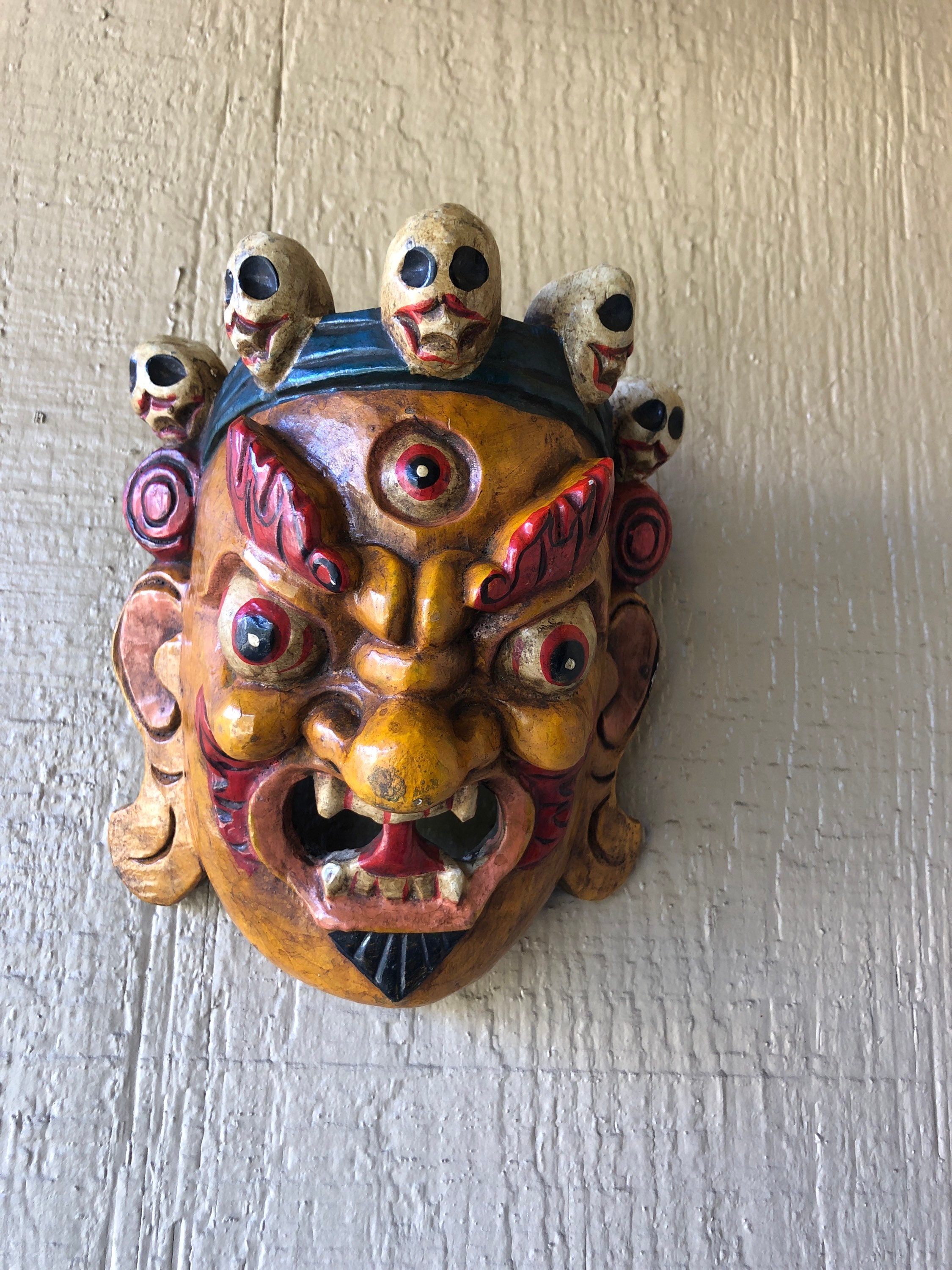 Bharab/mahakala Wooden Mask Wooden Face Mask Nepali Mask - Etsy