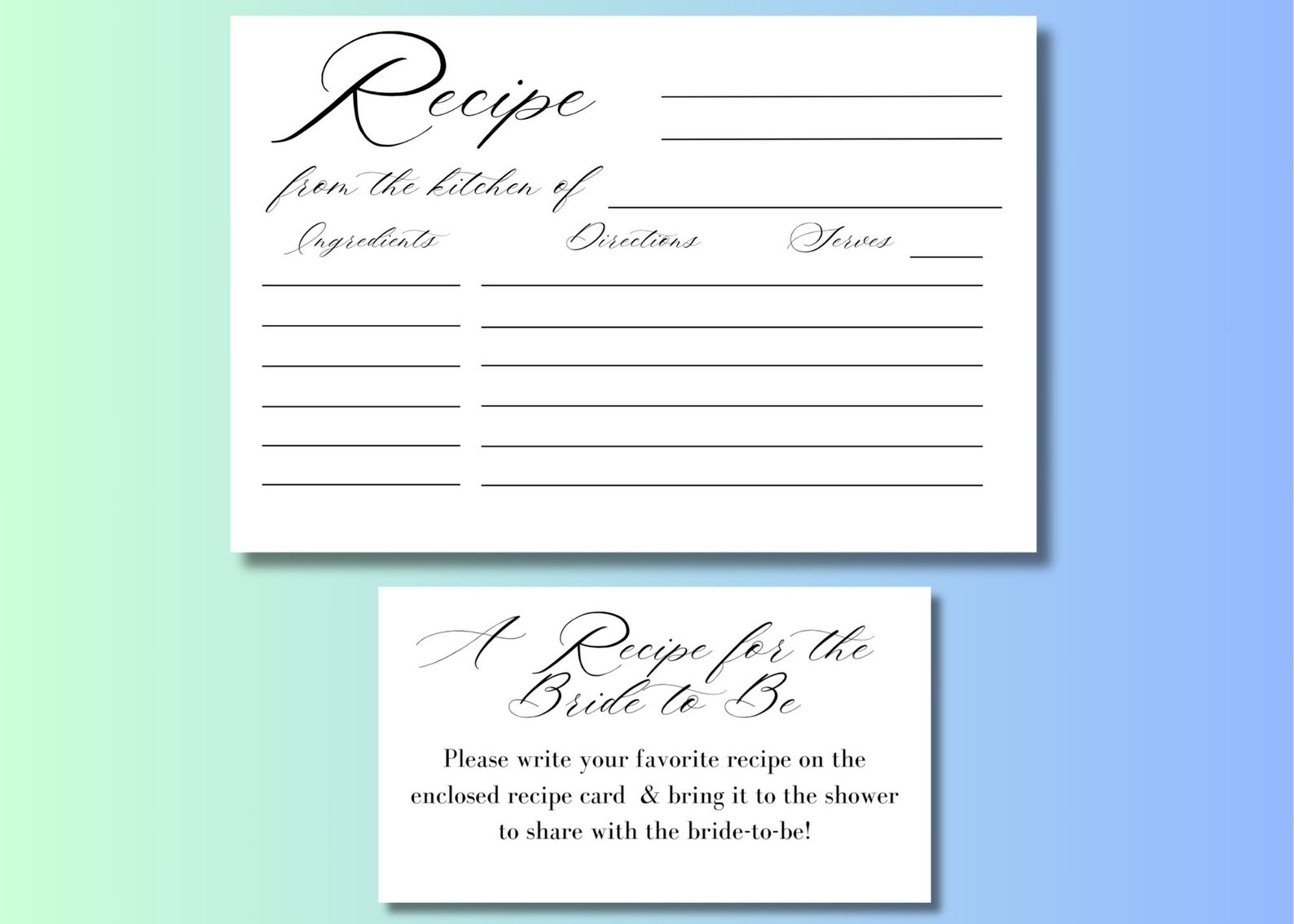 Minimalist Recipe Card Printable, Bridal Shower Recipe Card, Recipes ...