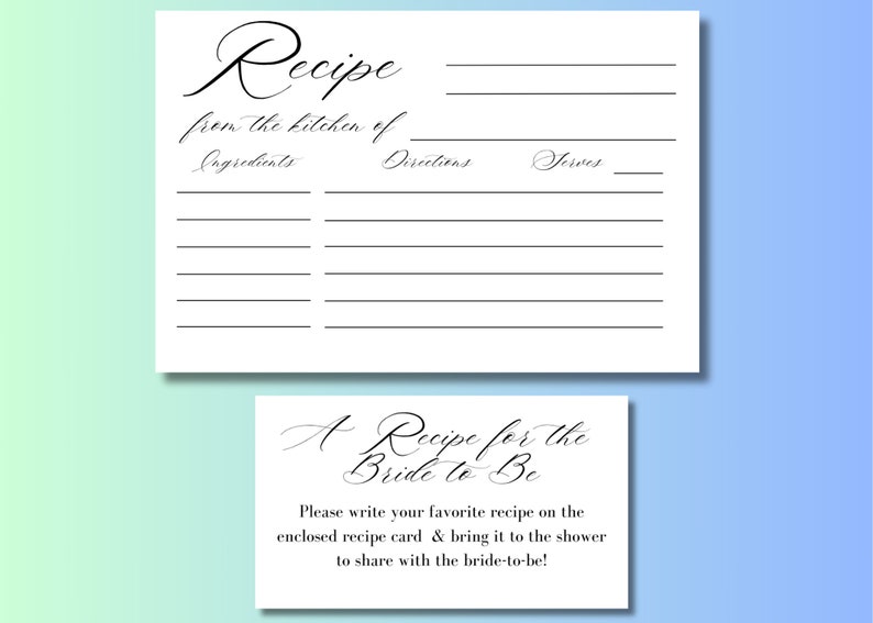 Minimalist Recipe Card Printable, Bridal Shower Recipe Card, Recipes ...