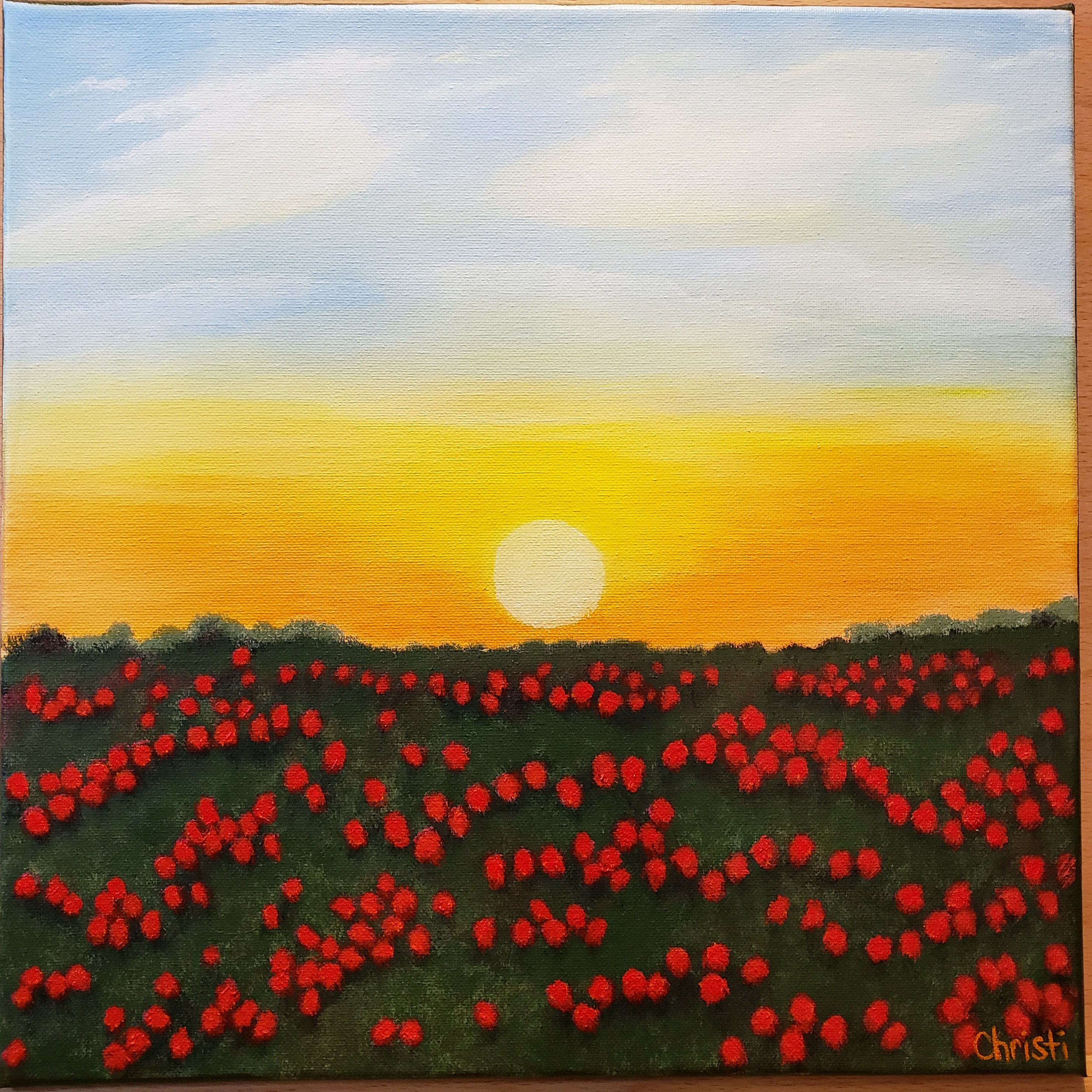 Red Flower Sunset 14X14 Acrylic Painting - Etsy
