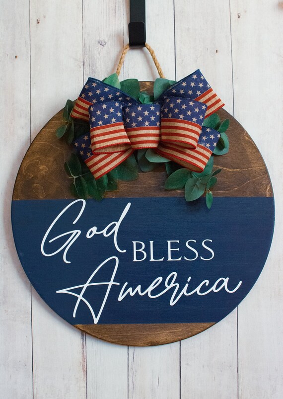 God Bless America 4th of July Welcome Americana Wood Round - Etsy