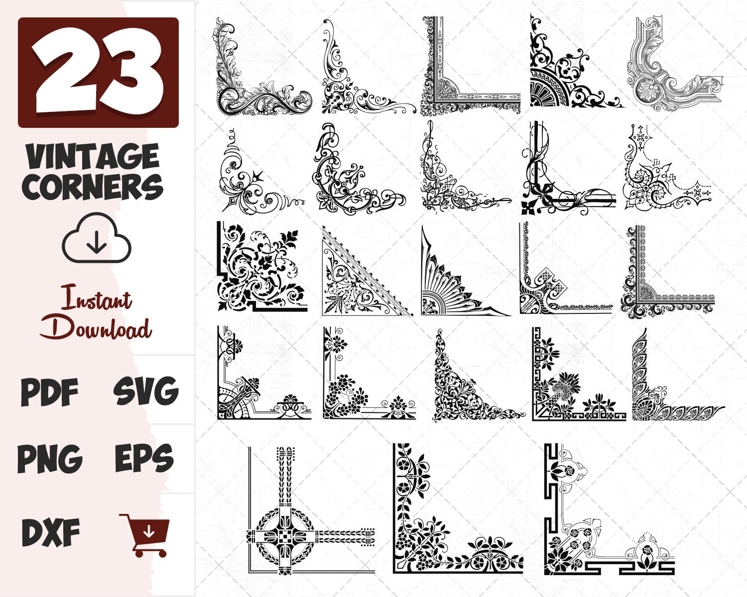 23 Vintage Corners SVG Design frames svg floral border svg | Etsy