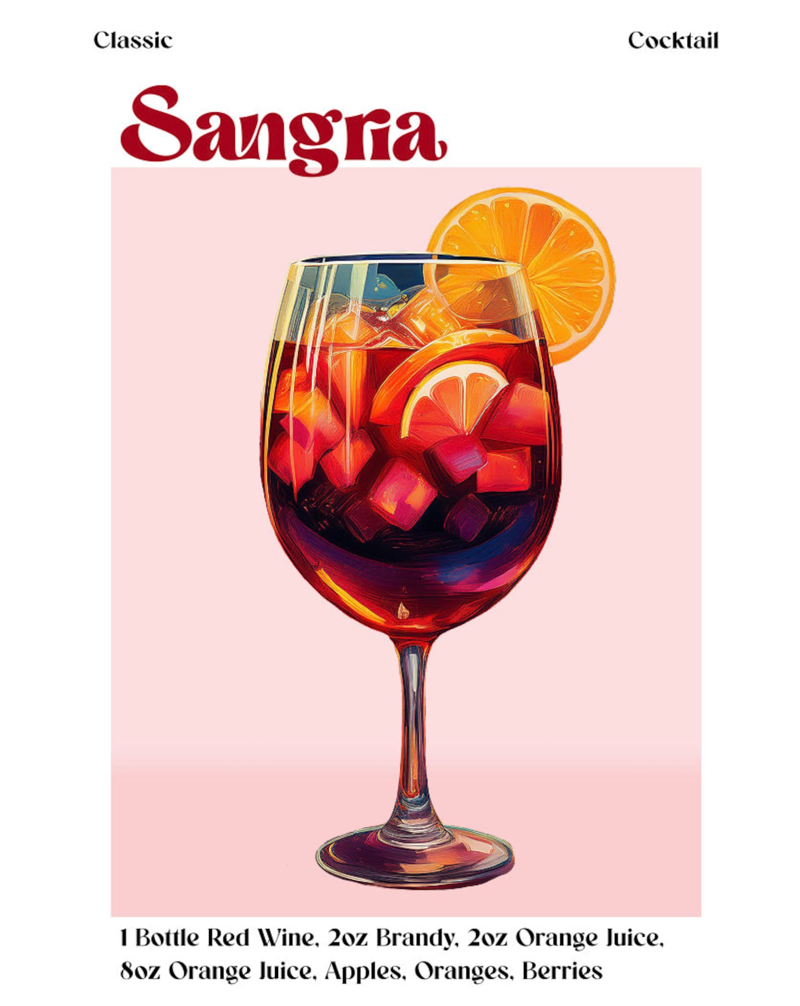 Sangria Print Cocktail Poster Perfect for Bar or Kitchen Comes in ...