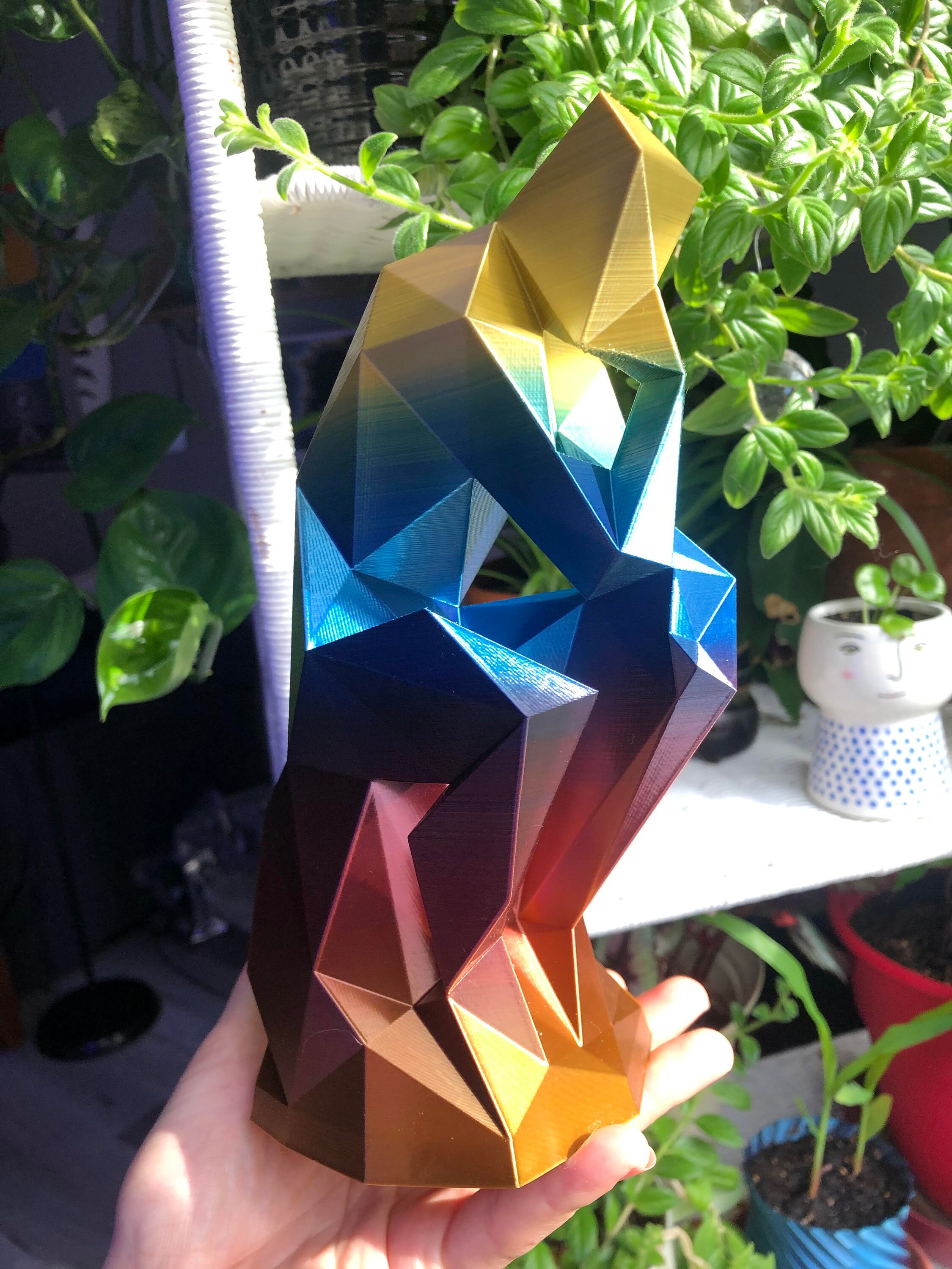 The Thinker Rainbow Statue Low Poly 3D Printed Abstract Modern | Etsy