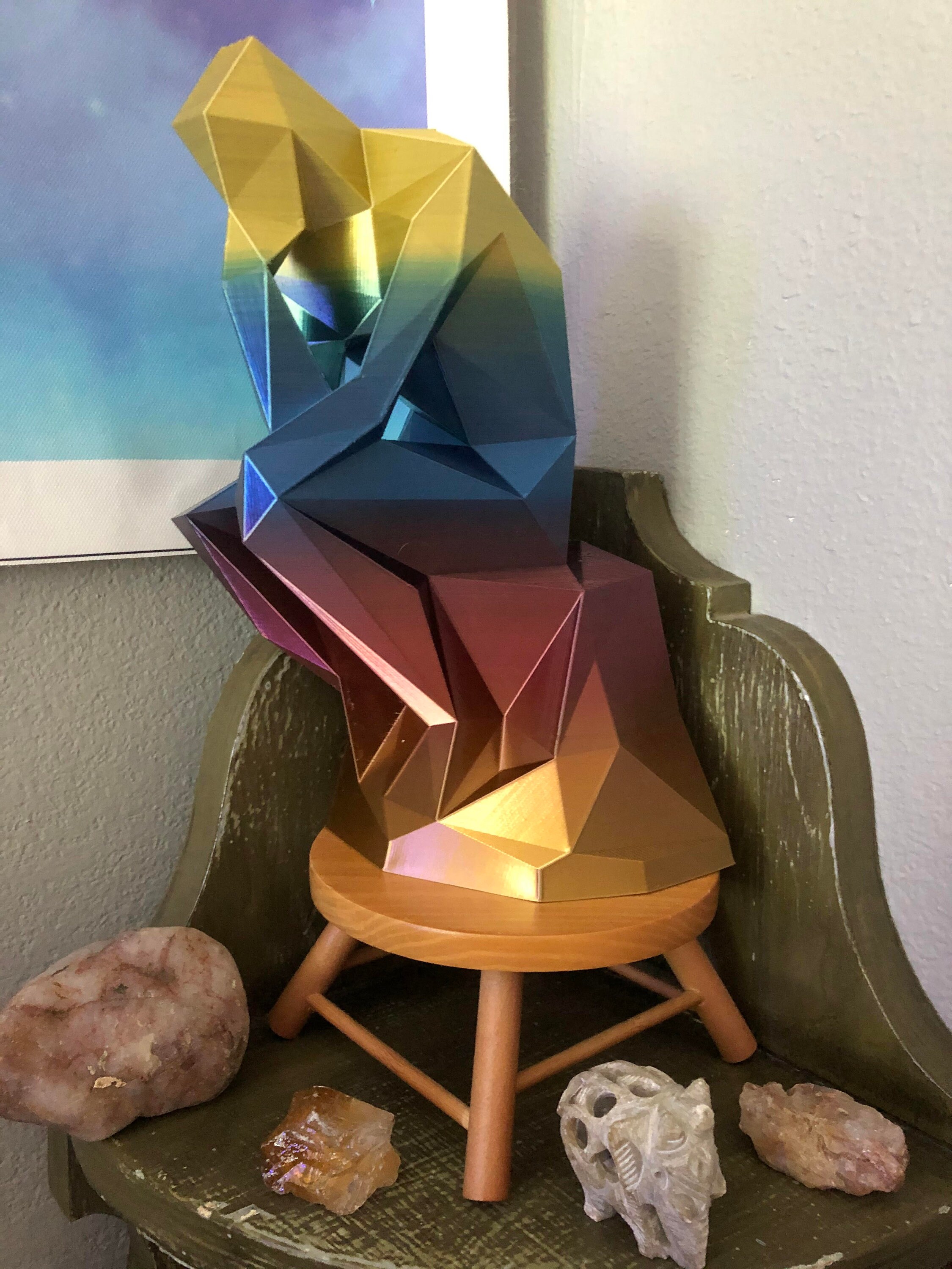 The Thinker Rainbow Statue Low Poly 3D Printed Abstract Modern | Etsy
